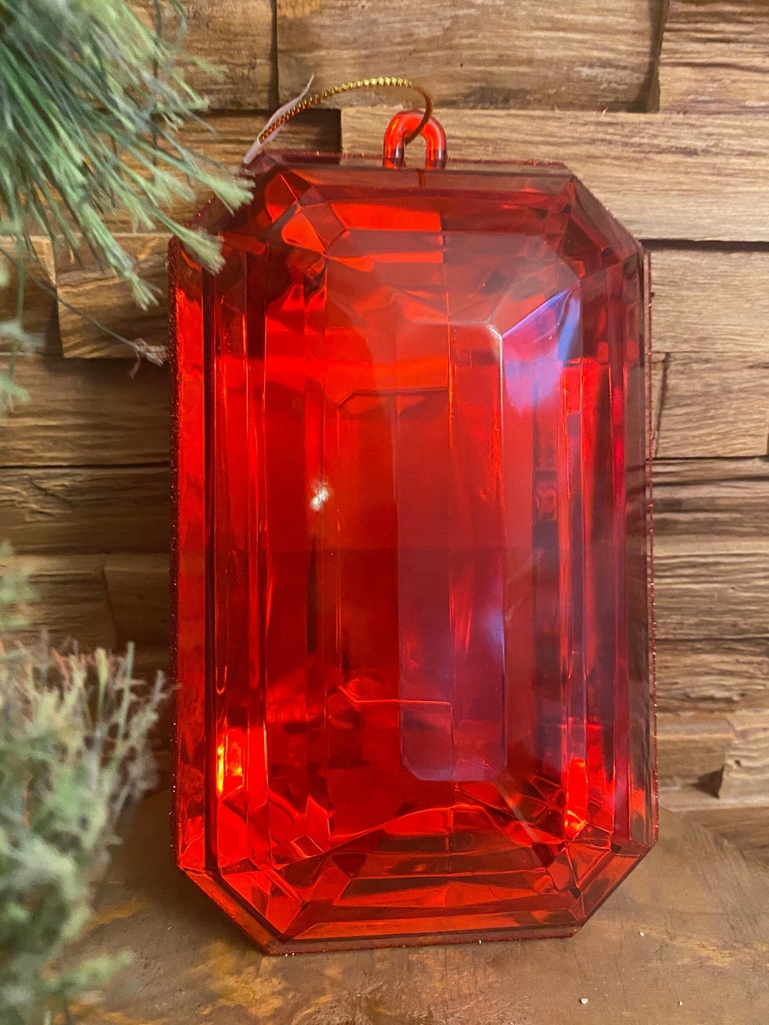 9 Inch Red Jewel Ornament, Emarald Cut, From USA, Christmas Tree ...