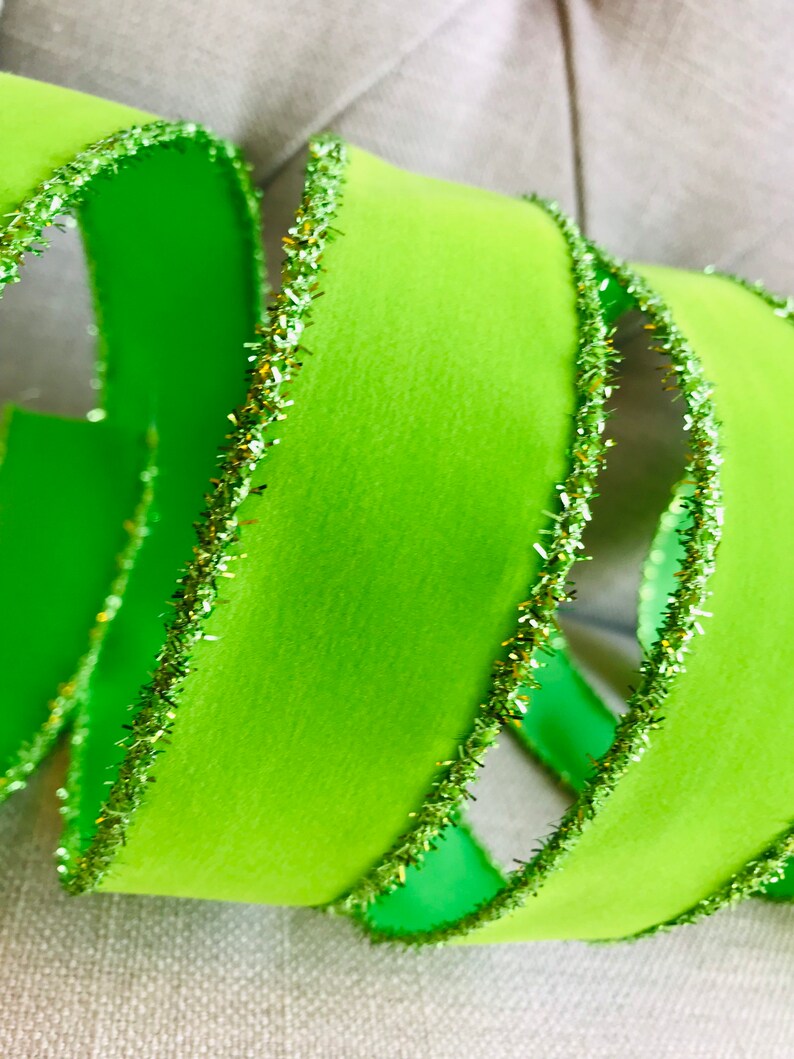 Wire Edged Ribbon Lime Green With Tinsel Edge 1.5 Wide - Etsy UK