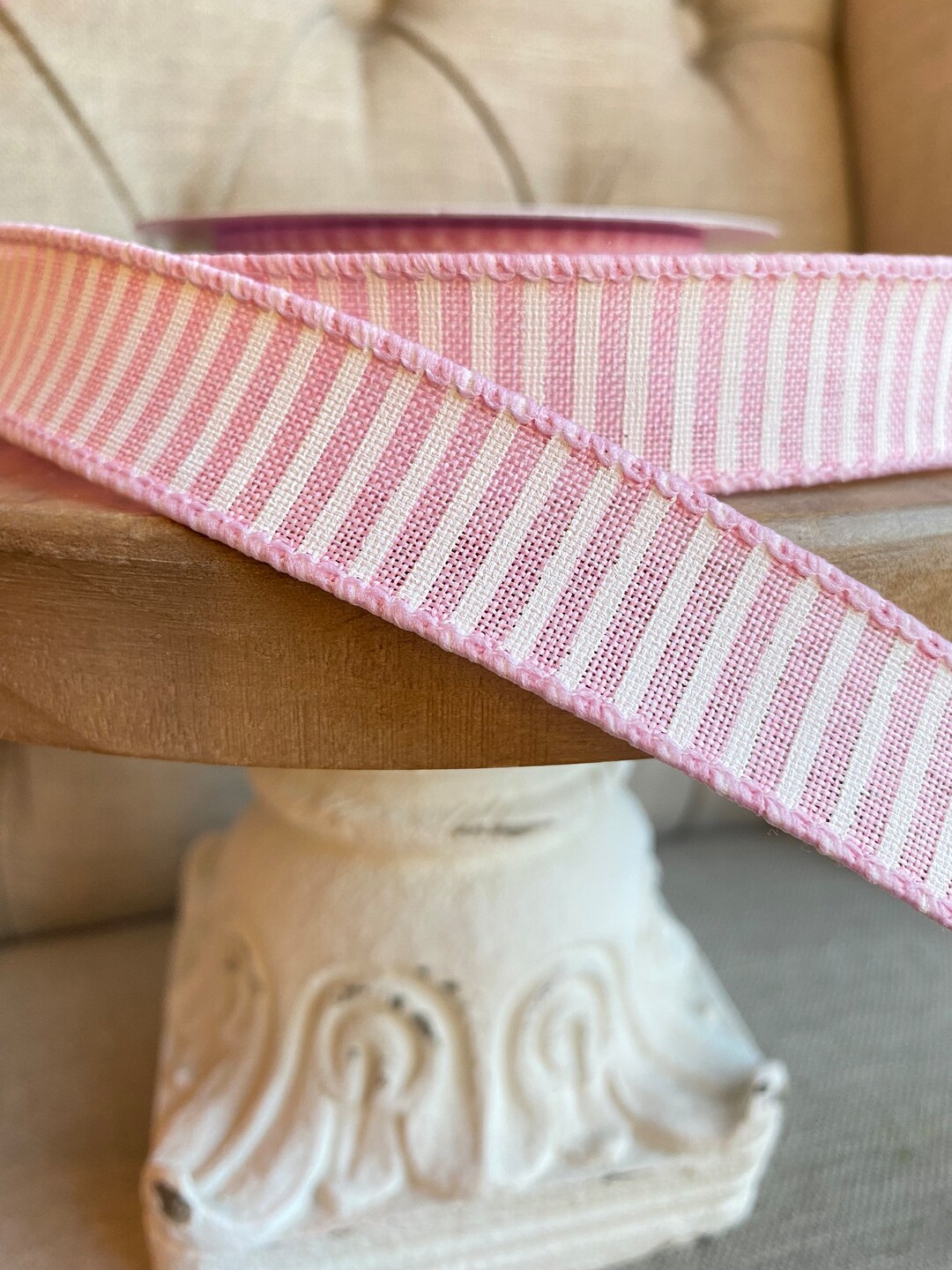 9 Meter Wire Edged Ribbon, Pink and White Stripe, 1 Wide, 7/8 Wide ...