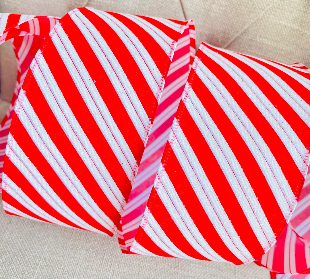 9 Meter Wire Edged Ribbon Candy Cane, Peppermint, Red & White Stripe, 2 ...