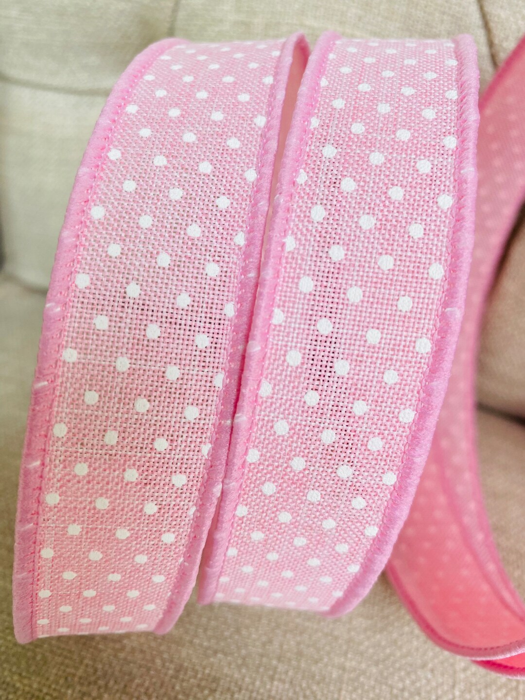 9 Meter Wire Edged Ribbon Swiss Polka Dot Pink and White 1 Wide, Easter ...