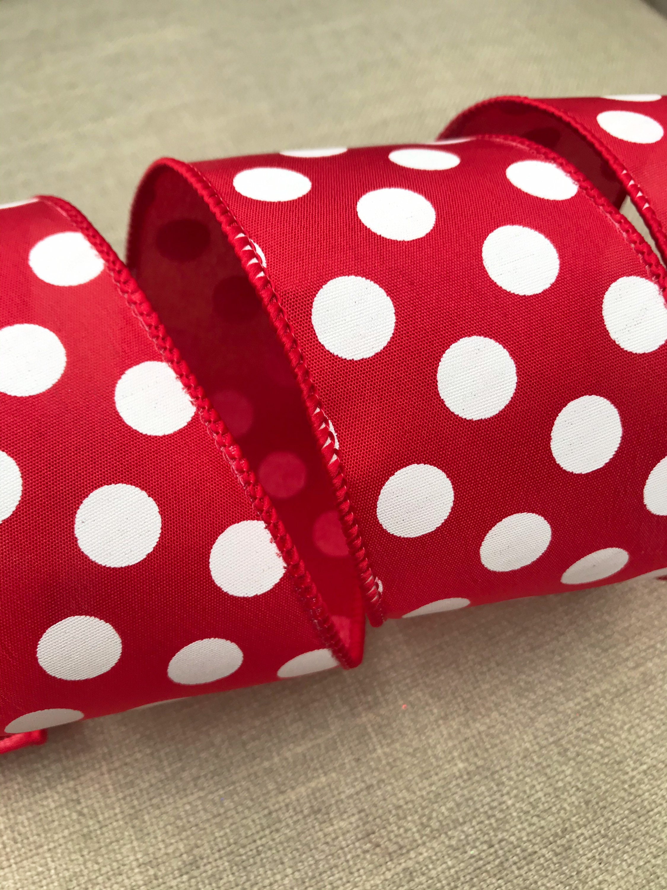Big Polka Dot Wire Edged Ribbon Bright Red White 2.5 Wide | Etsy