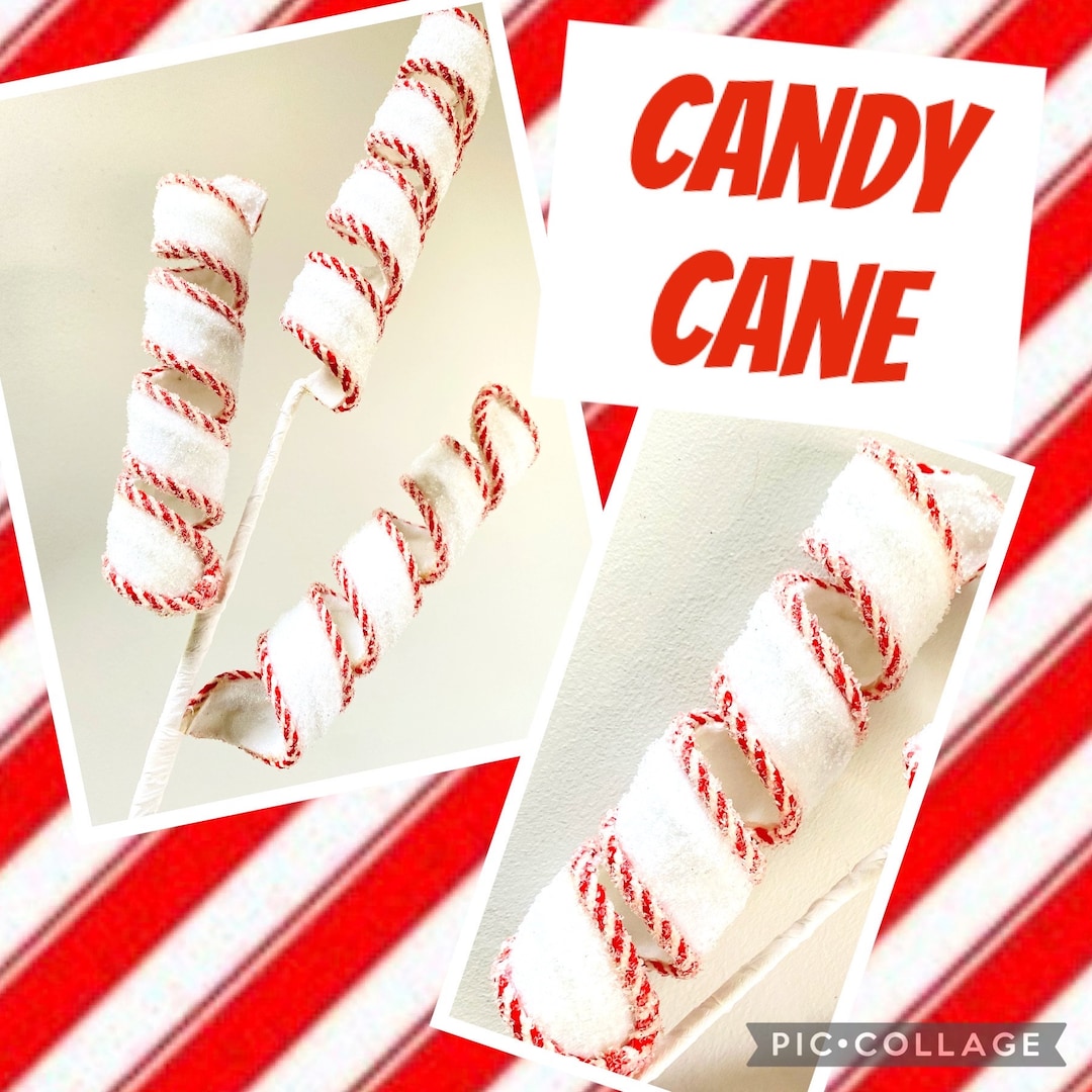 White Sugared Red White Candy Cane Edge Wired Curly Picks Sprays ...
