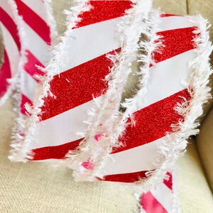 Gorgeous Wire Edged Ribbon, Red White Candy Cane Glitter Stripe, Fluffy ...