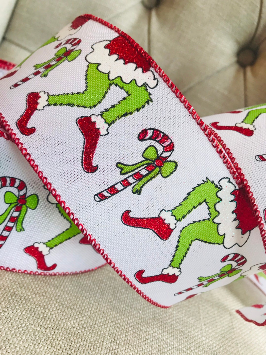Green Monster Legs Wired Edge Ribbon 2.5" Wide, Ribbon, Candy Canes ...