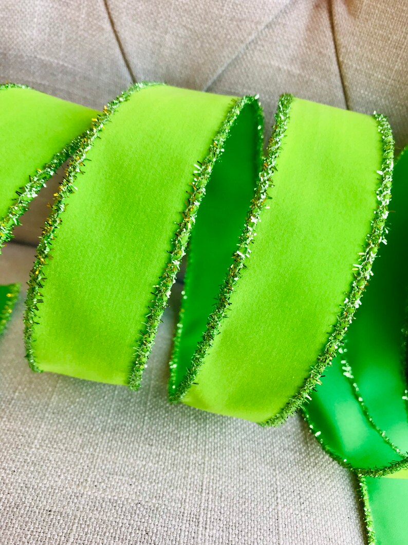 Wire Edged Ribbon Lime Green With Tinsel Edge 1.5 Wide - Etsy UK