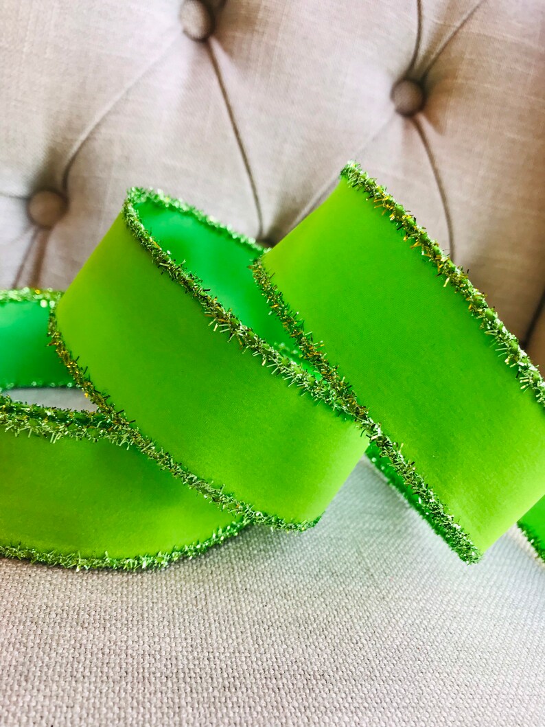 Wire Edged Ribbon Lime Green With Tinsel Edge 1.5 Wide - Etsy UK