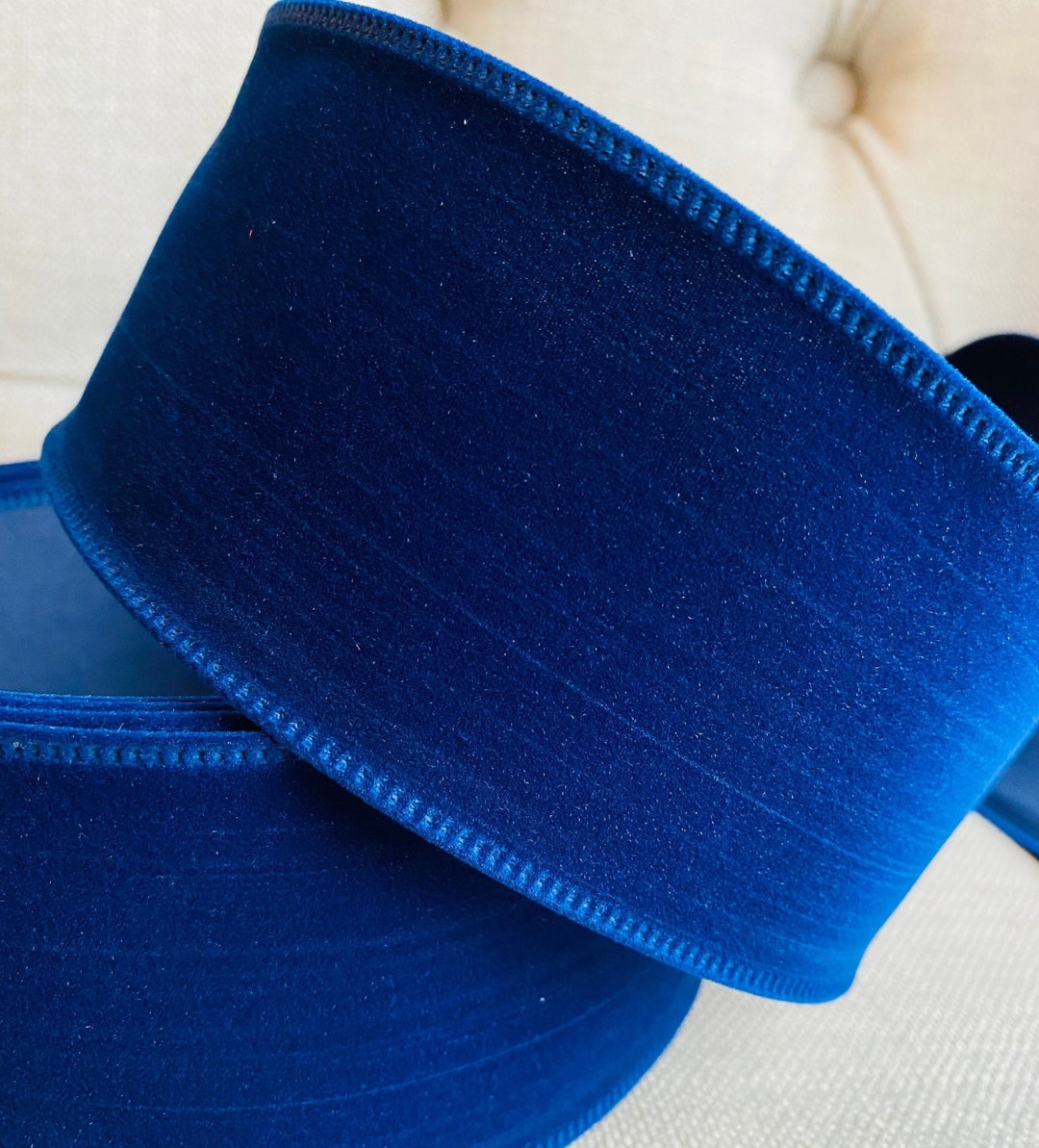 9 Meter Wire Edged Ribbon Solid Navy Blue Velvet 2.5” Wide, Wreath ...