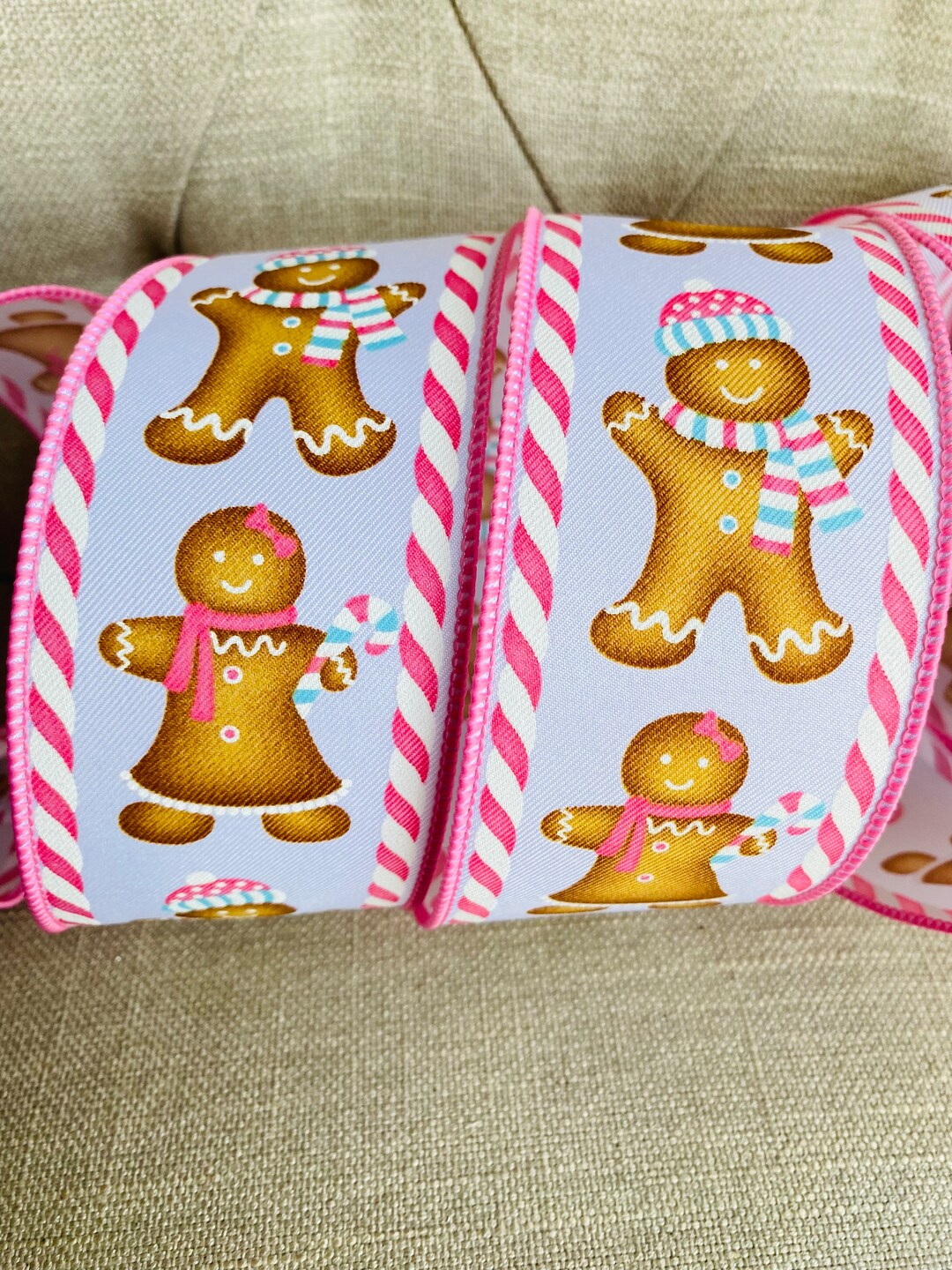 Wire Edged Ribbon, Gingerbread Man, Pink Peppermint, 2.5 Wide ...