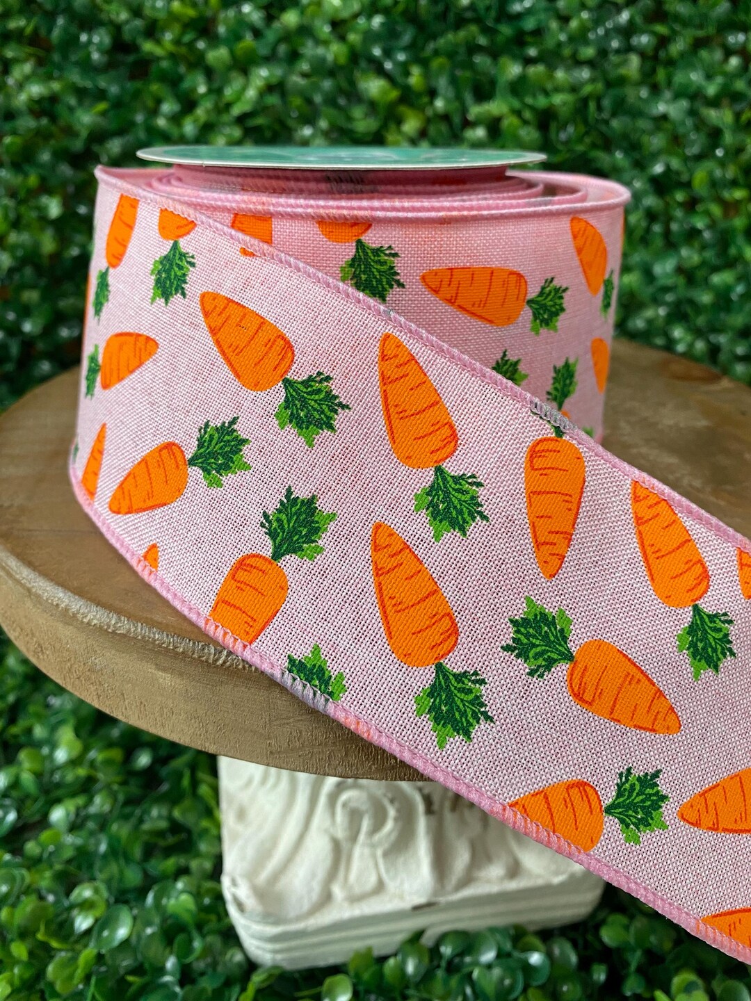 9 Meter Wire Edged Ribbon Easter Bunny Carrots on Pink, 2.5” Wide ...