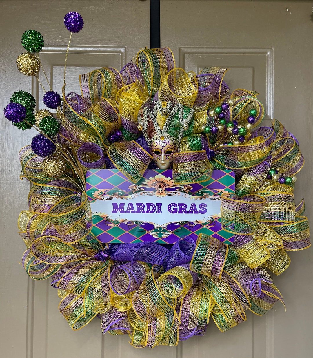 Mardi Gras New Orleans French Quarter Purple Green and Gold Wreath Door ...