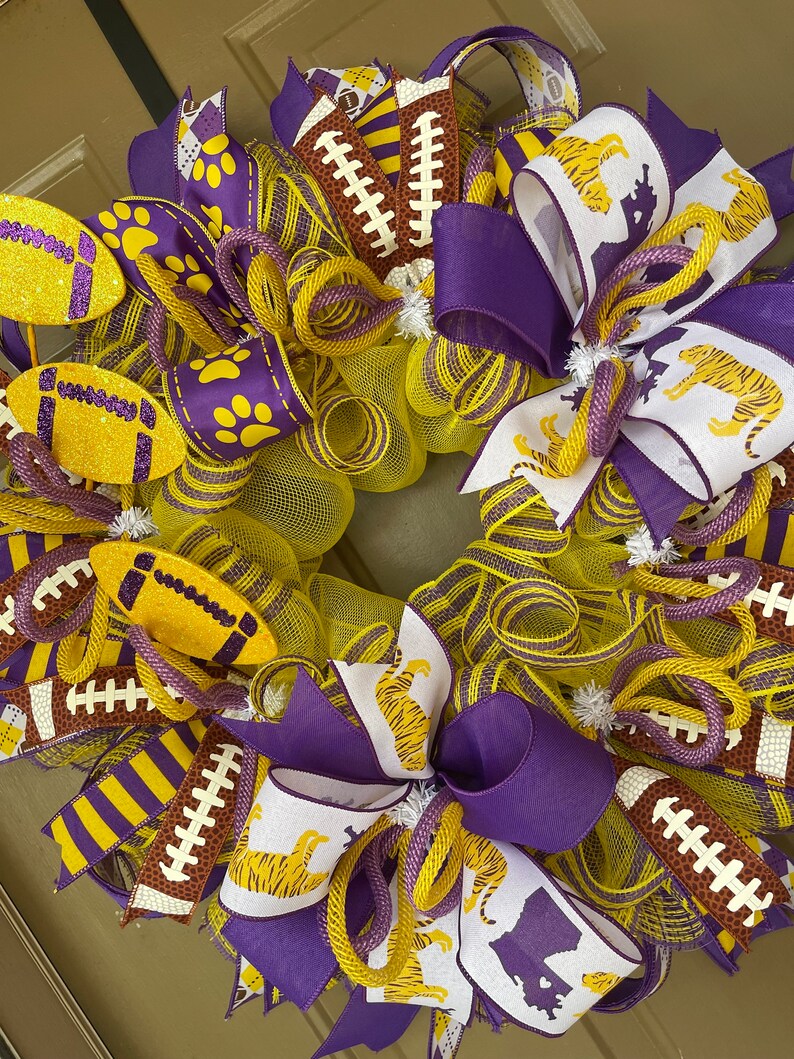 Handmade LSU Football Wreath: Purple & Gold Sports Decor - Etsy
