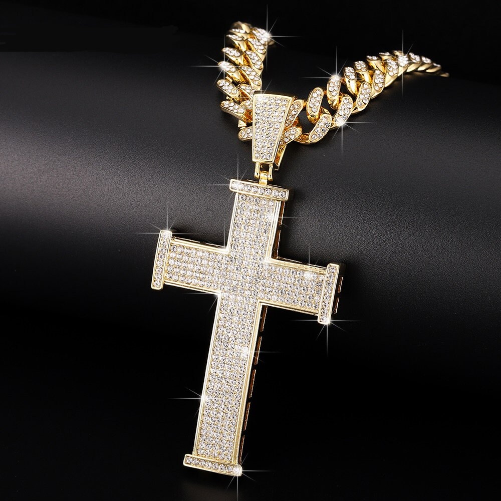 Hip Hop Iced Out Cross Necklace Pendant Men Silver Color Cuban - Etsy