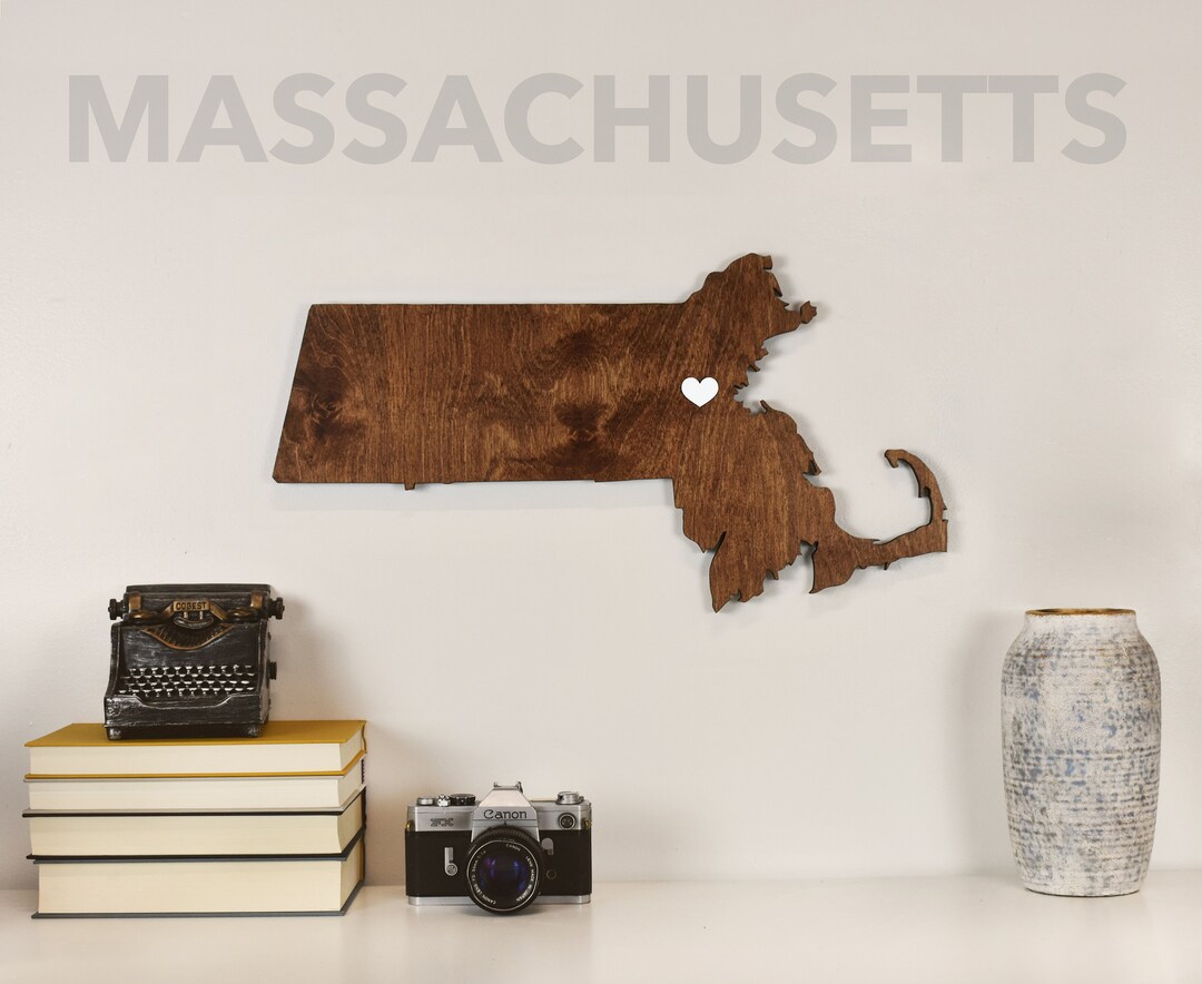 Massachusetts State Sign Boston Wooden Wall Decor Map Wood Home State ...
