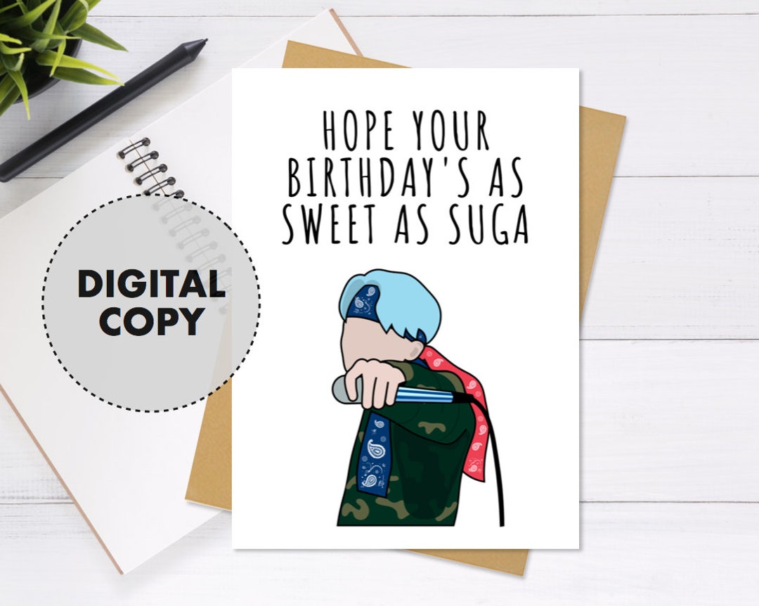 Printable BTS Suga Birthday Card - Cute & Unique Greeting Card ...
