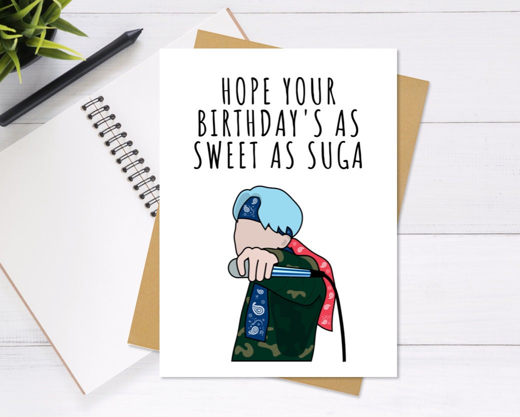 BTS Suga Birthday Card Cute & Unique Greeting Card Birthday | Etsy
