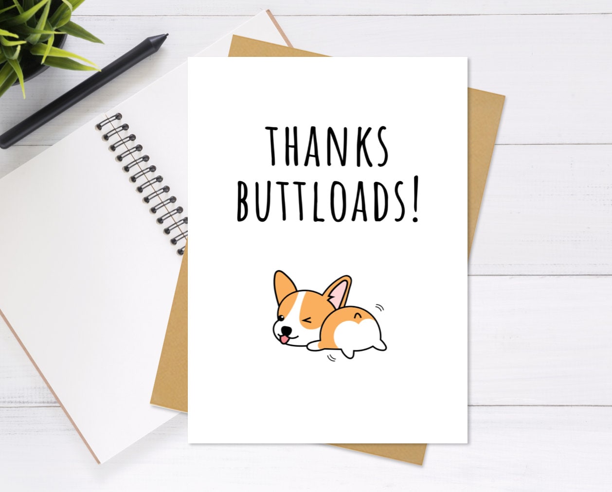 Thanks Buttloads Corgi Thank You Card Cute & Unique | Etsy