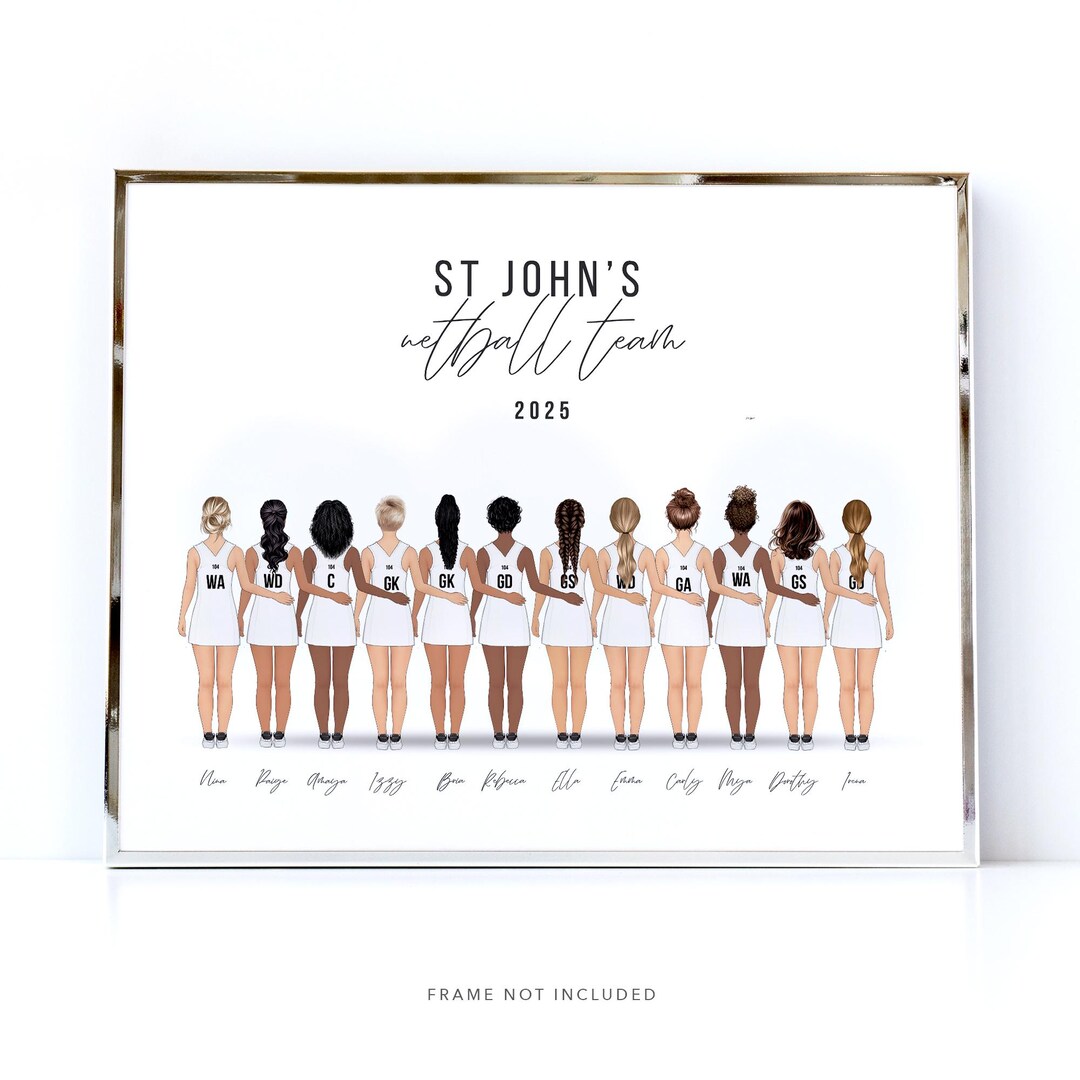12 Person Personalised Netball Team Portrait Gift / Gift for Coach ...