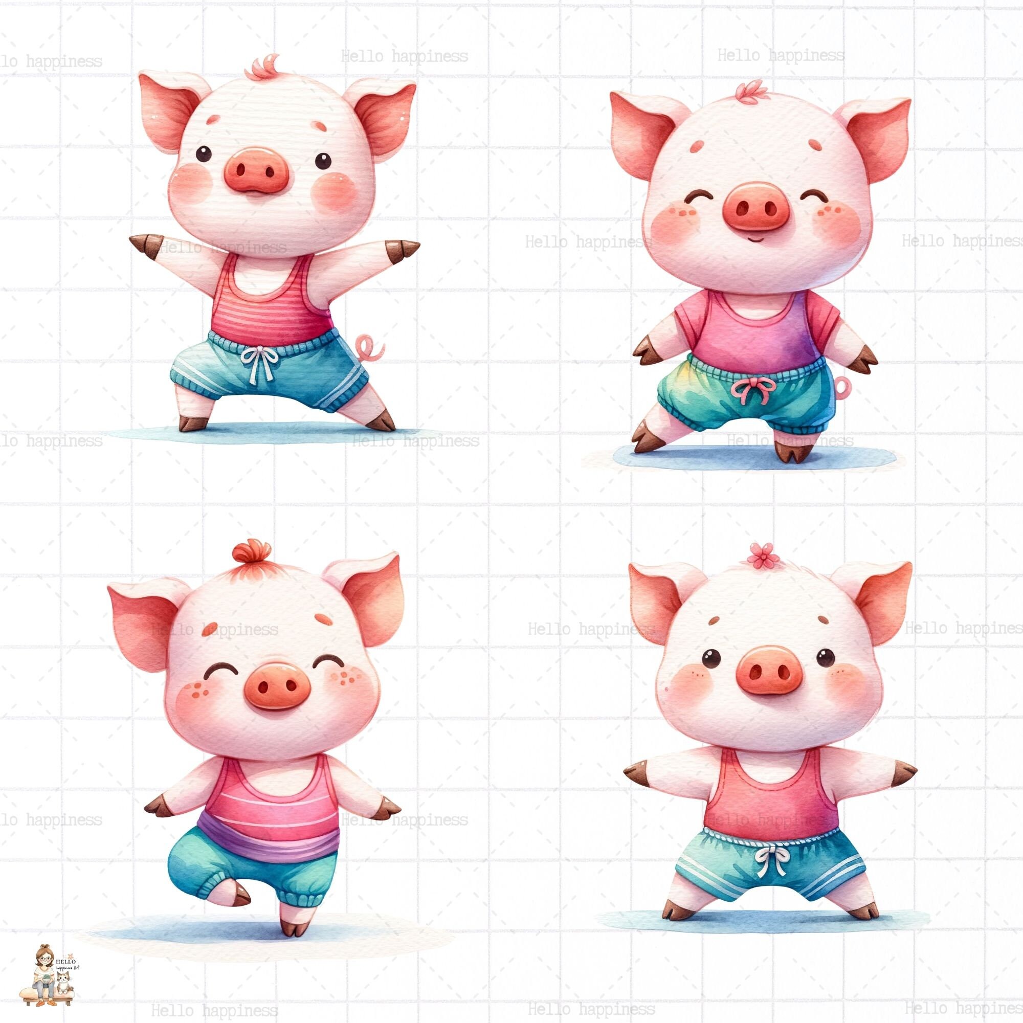 Watercolor Cute Pig Yaga Clipart,little Pig,gift for Kids, Animals ...