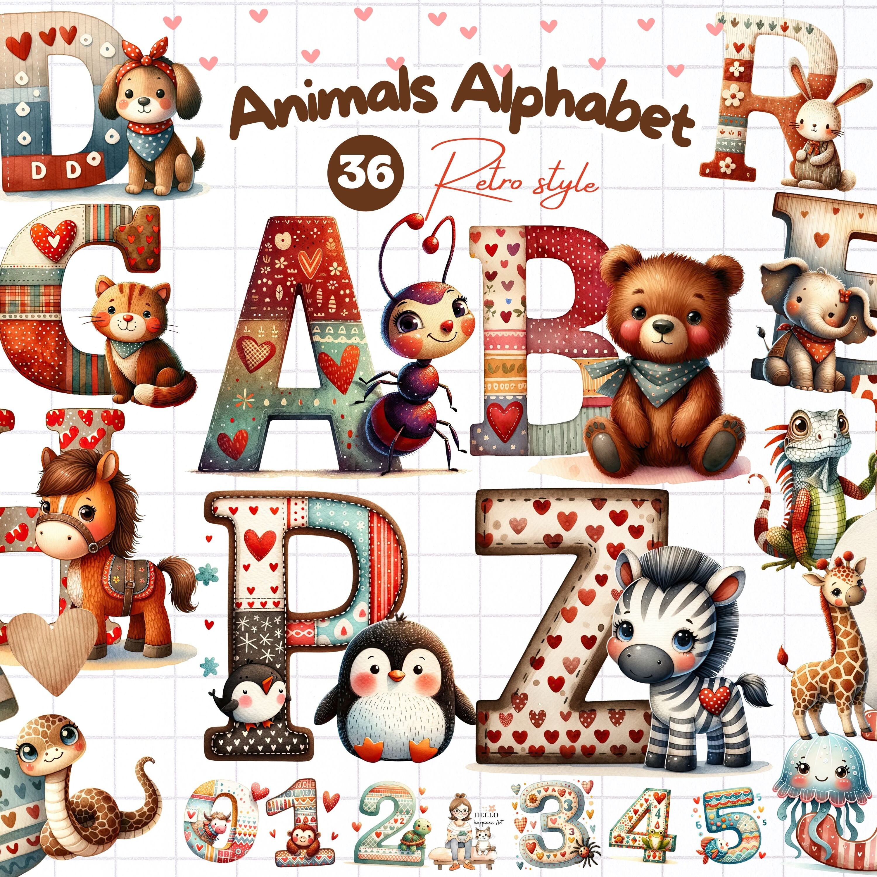 Cute Animals Watercolor Letters, Alphabet Clipart, Animals Alphabet ...