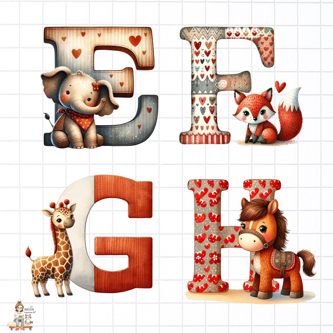 Cute Animals Watercolor Letters, Alphabet Clipart, Animals Alphabet ...