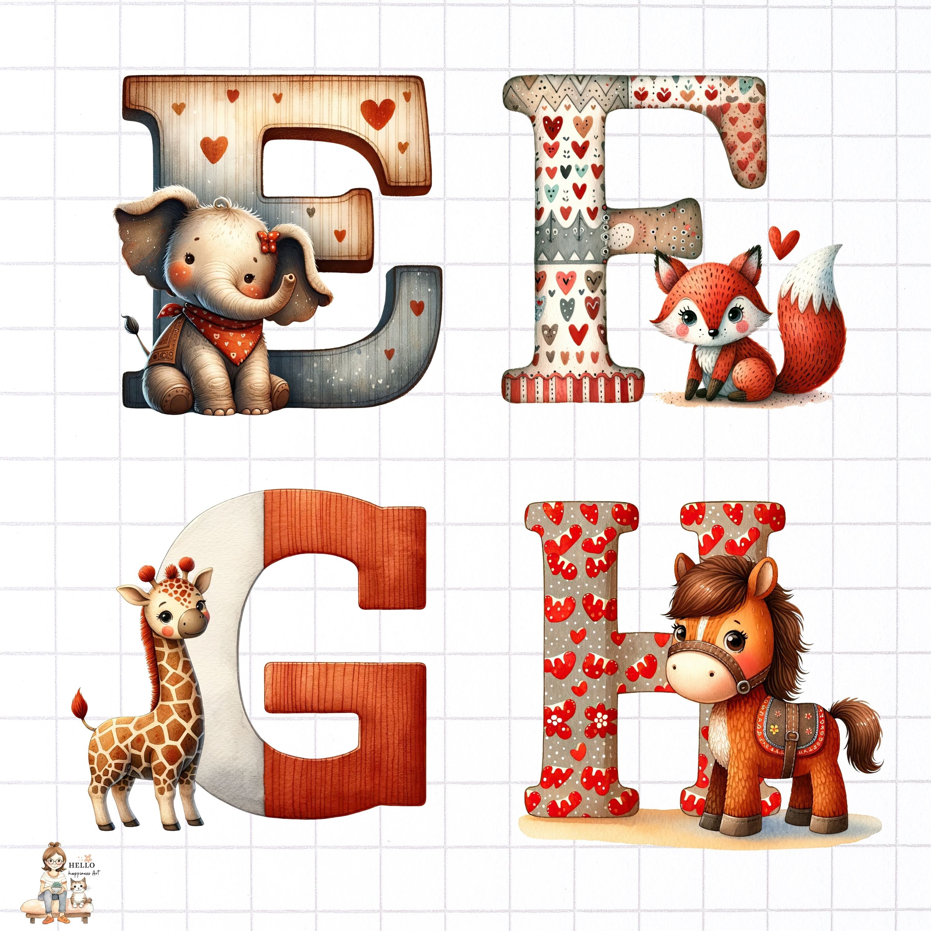 Cute Animals Watercolor Letters, Alphabet Clipart, Animals Alphabet ...