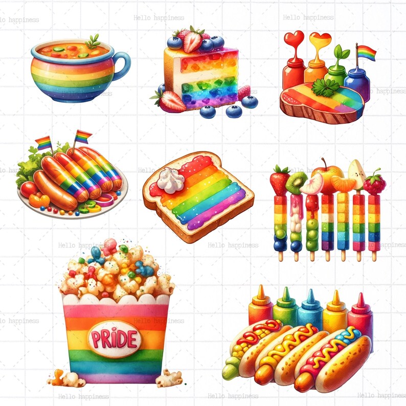 Food in a Pride Clipart, LGBT Food Theme, Colorful Pride Theme Food for ...