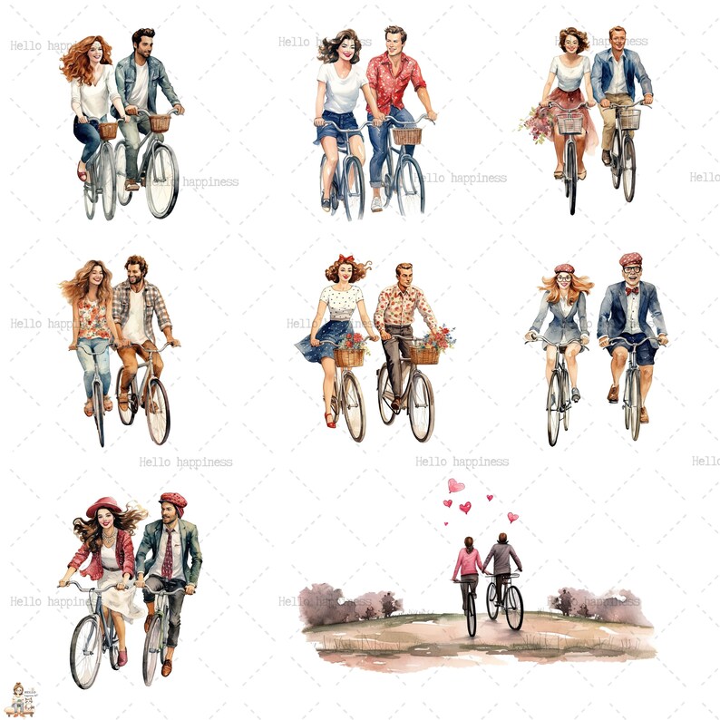Couple 90's Style, Vintage Couple Clipart, Valentine Day, Watercolor ...