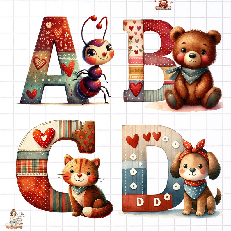 Cute Animals Watercolor Letters, Alphabet Clipart, Animals Alphabet ...