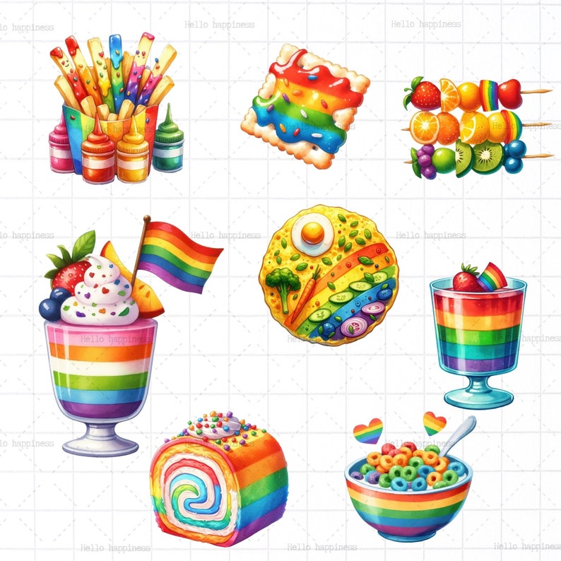 Food in a Pride Clipart, LGBT Food Theme, Colorful Pride Theme Food for ...
