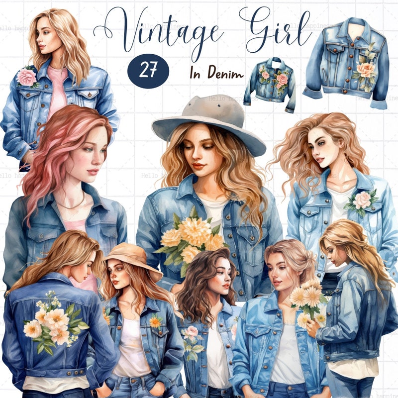 Denim Girl Clipart - Etsy