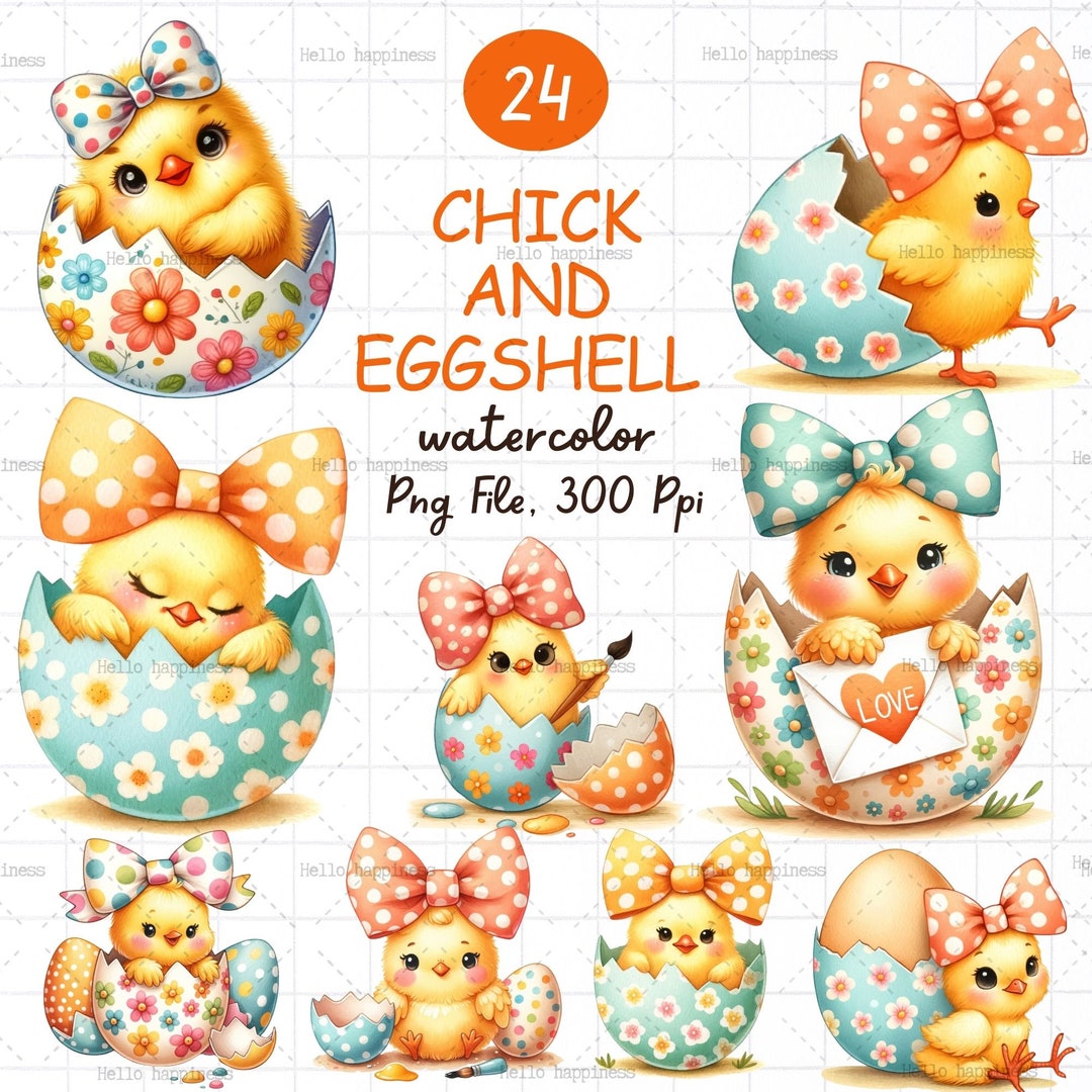 A Cute Cartoon Baby Chicken Wearing a Pink Bow is Sitting in a Broken ...