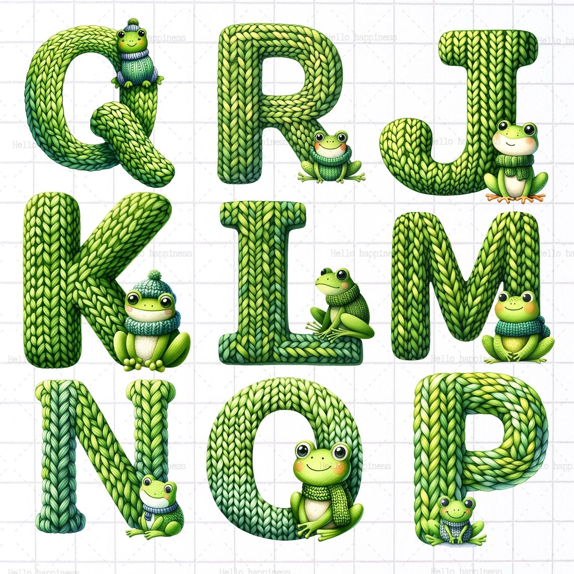 Frog Alphabet Clipart, Knitted Letter Number Set (PNG, PDF) - Etsy
