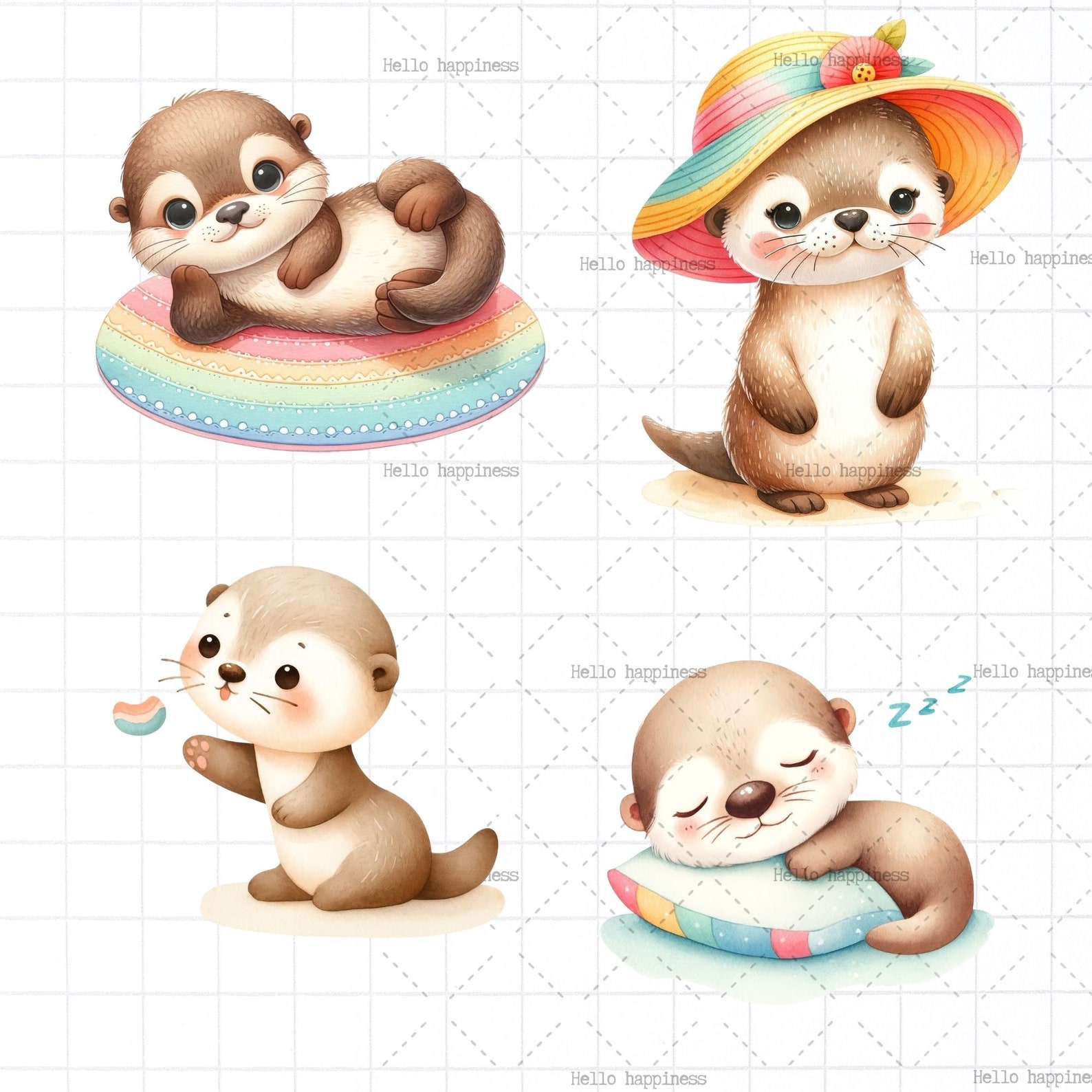 Cute Otter, Little Otter Clipart, Watercolor Animals Illustrations ...