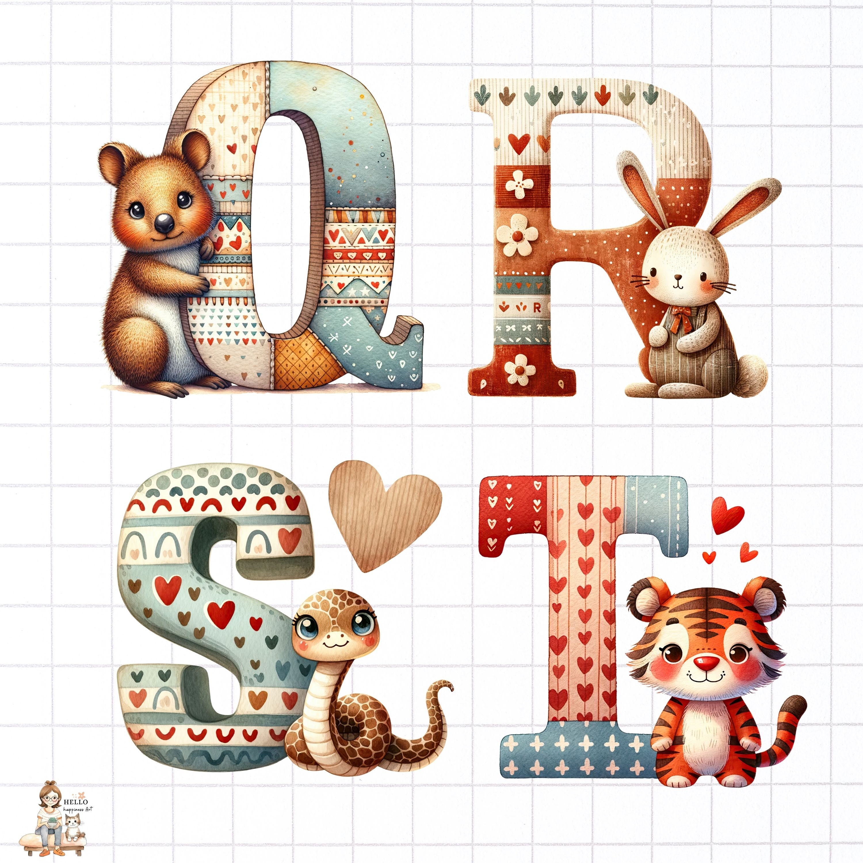 Cute Animals Watercolor Letters, Alphabet Clipart, Animals Alphabet ...