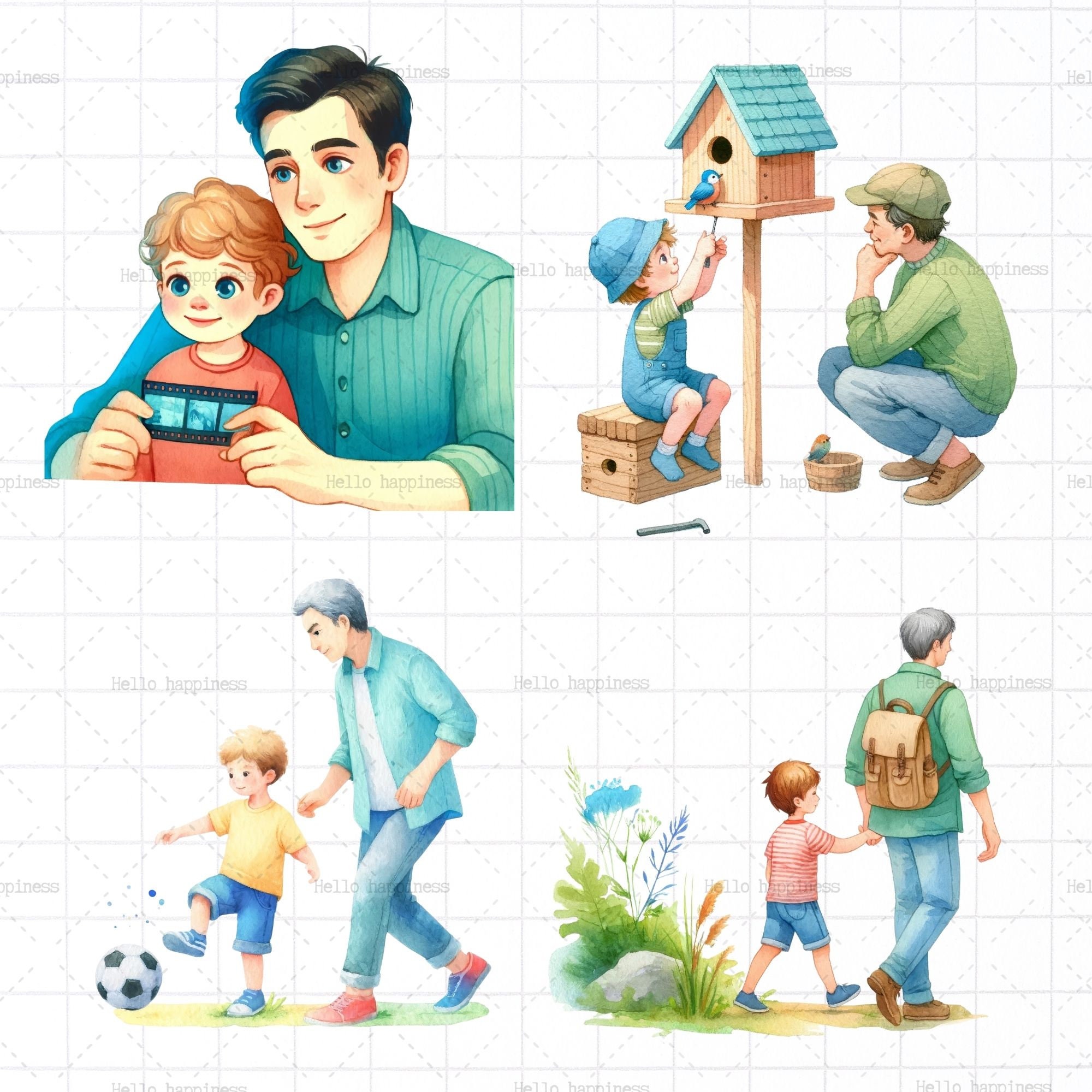 Fathers Watercolor Clipart, Father's Day Dad Graphics, Son and Father ...