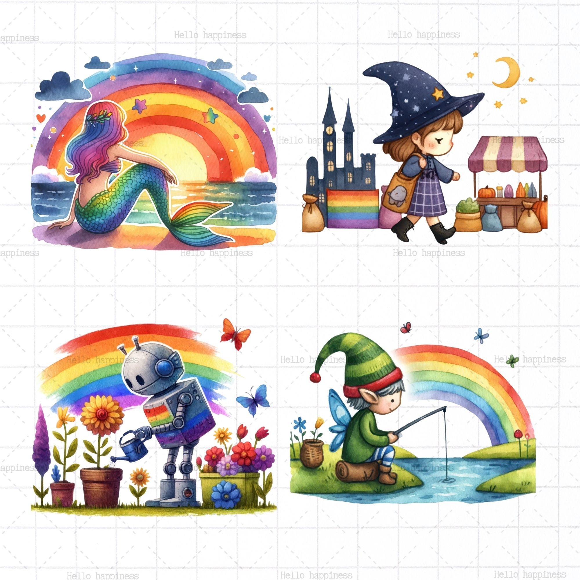 LGBT Cartoon Fantasy , Cute Cartoon Watercolor, Whimsical Fantasy Art ...