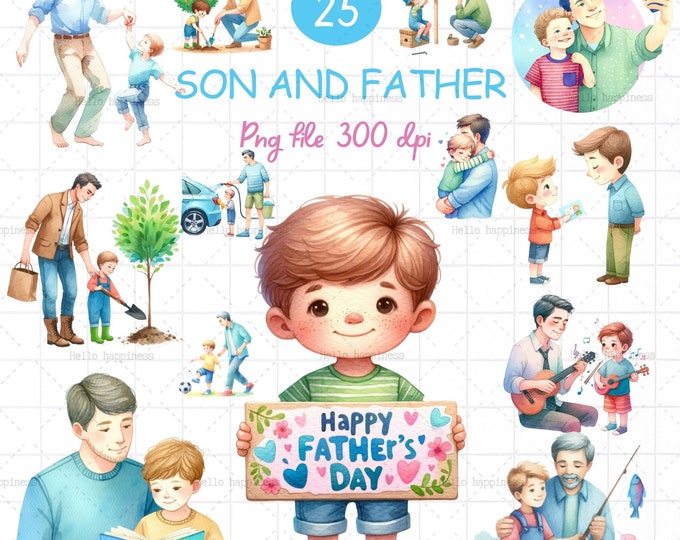 Father and Son Watercolor Clipart PNG, Daddy and Me Graphics for Father ...
