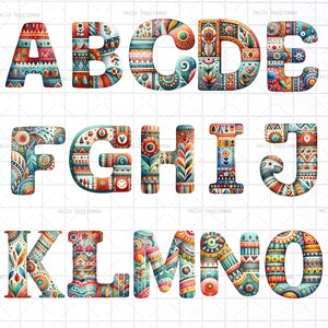 Boho Alphabet, Boho Letters , Boho Clipart, Boho Alphabet Clipart ...