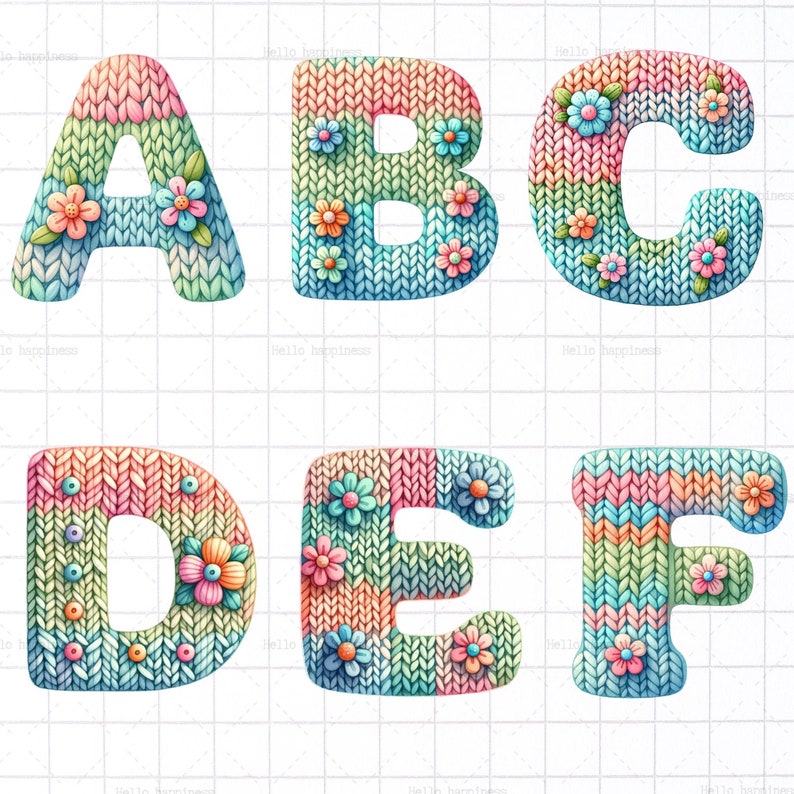 Alphabet Knitting Clipart, Letter Knitting Pattern, Pastel Knitting ...