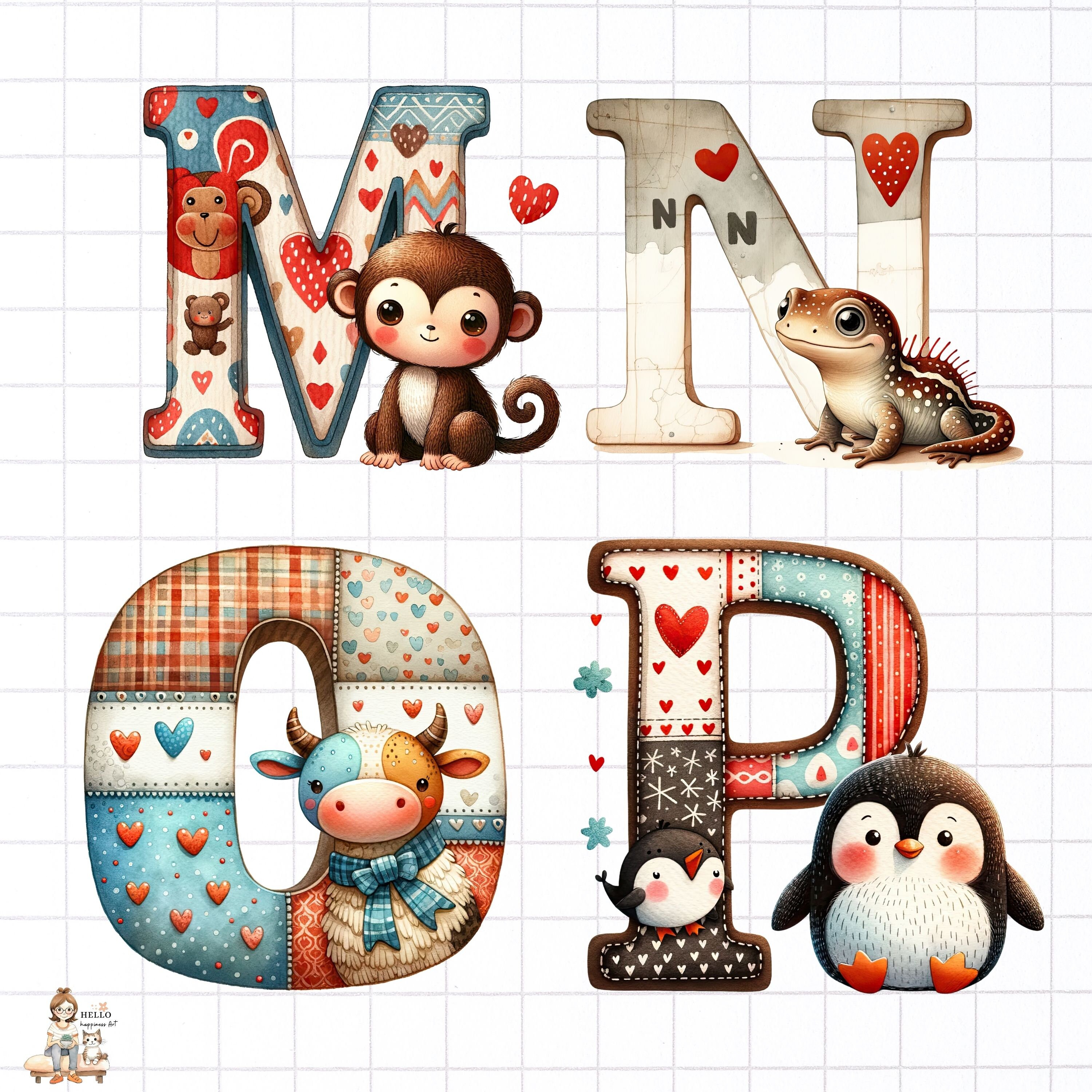 Cute Animals Watercolor Letters, Alphabet Clipart, Animals Alphabet ...