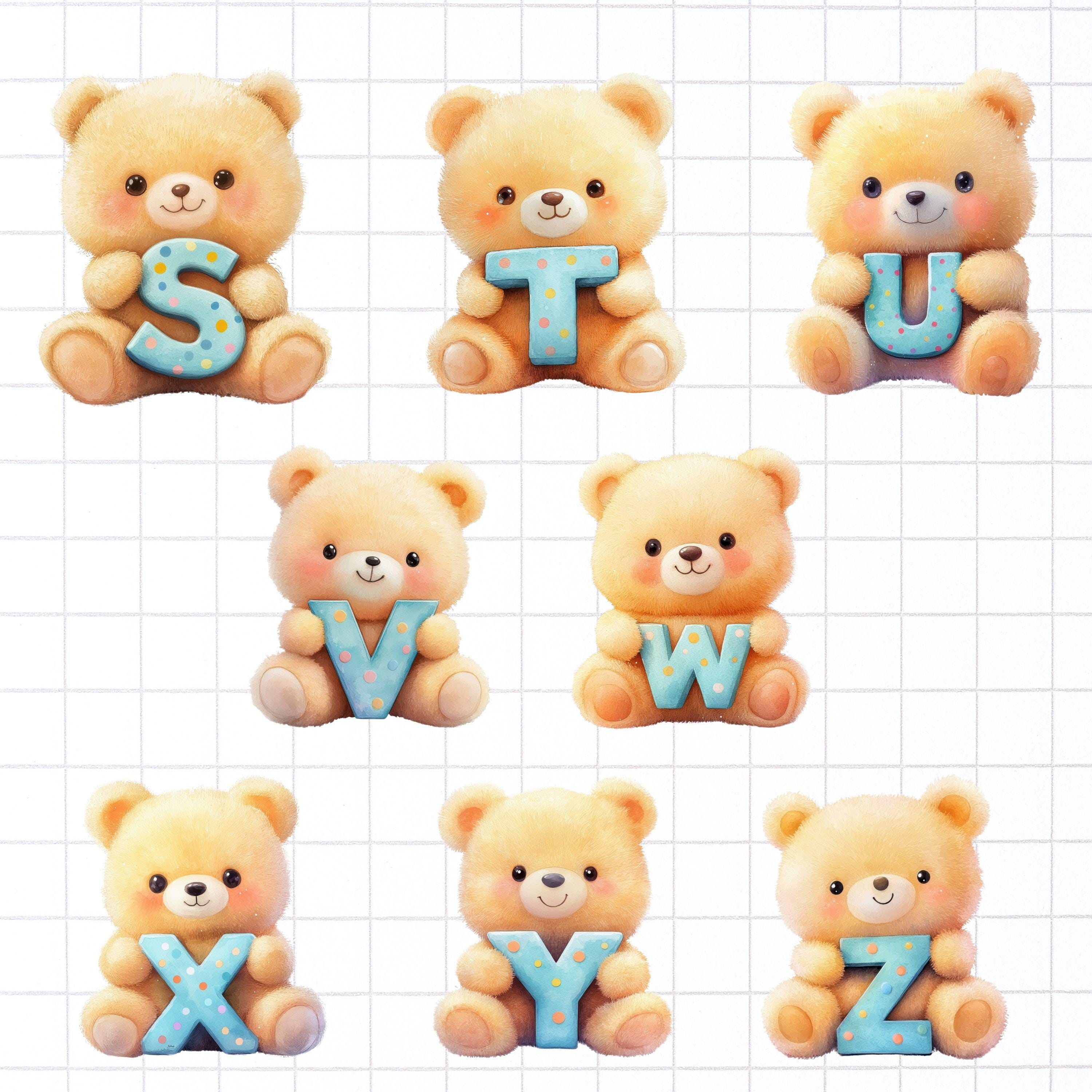 Fluffy Bear Alphabet, Watercolor Bear Letter,bear Png, Fluffy Alphabet ...