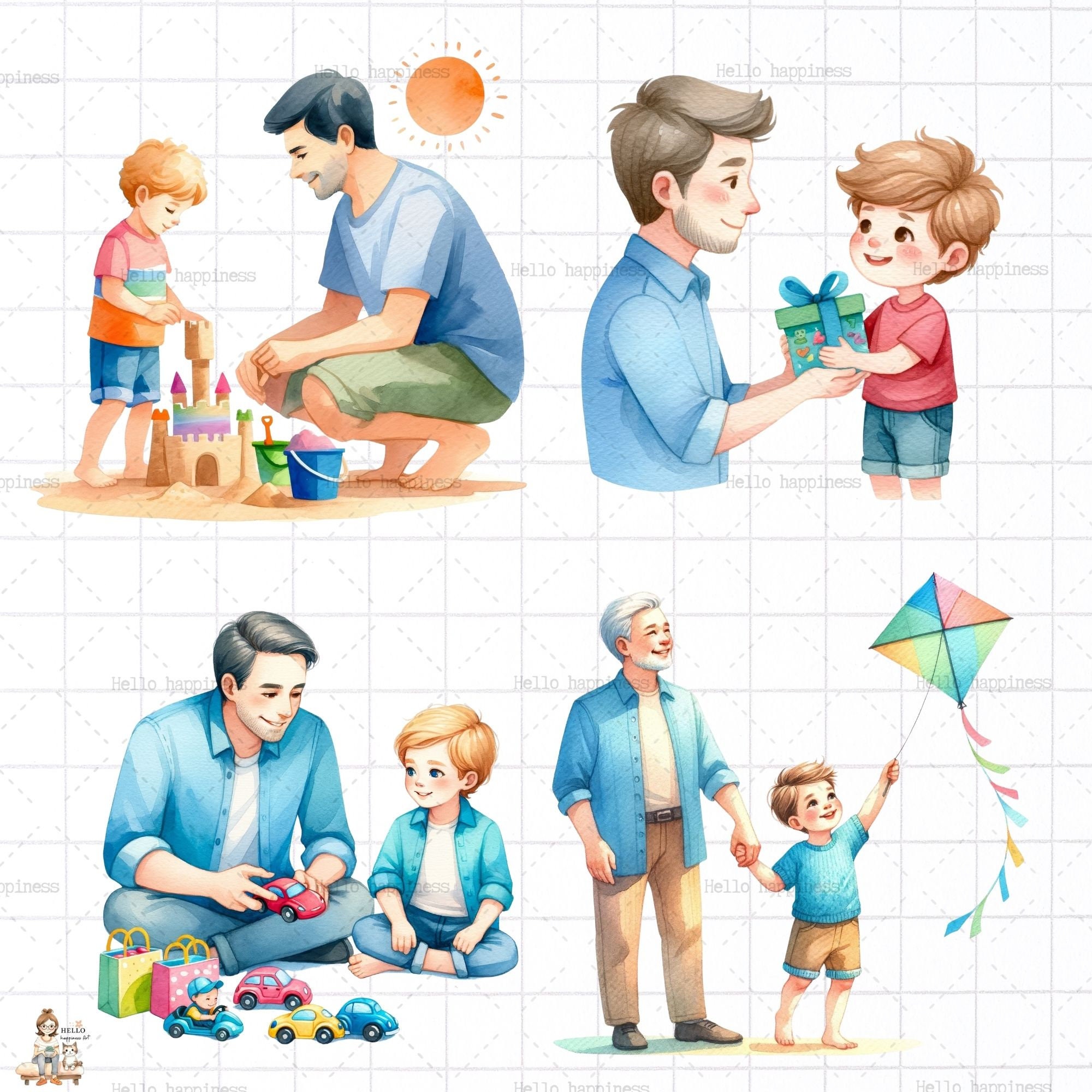 Fathers Watercolor Clipart, Father's Day Dad Graphics, Son and Father ...