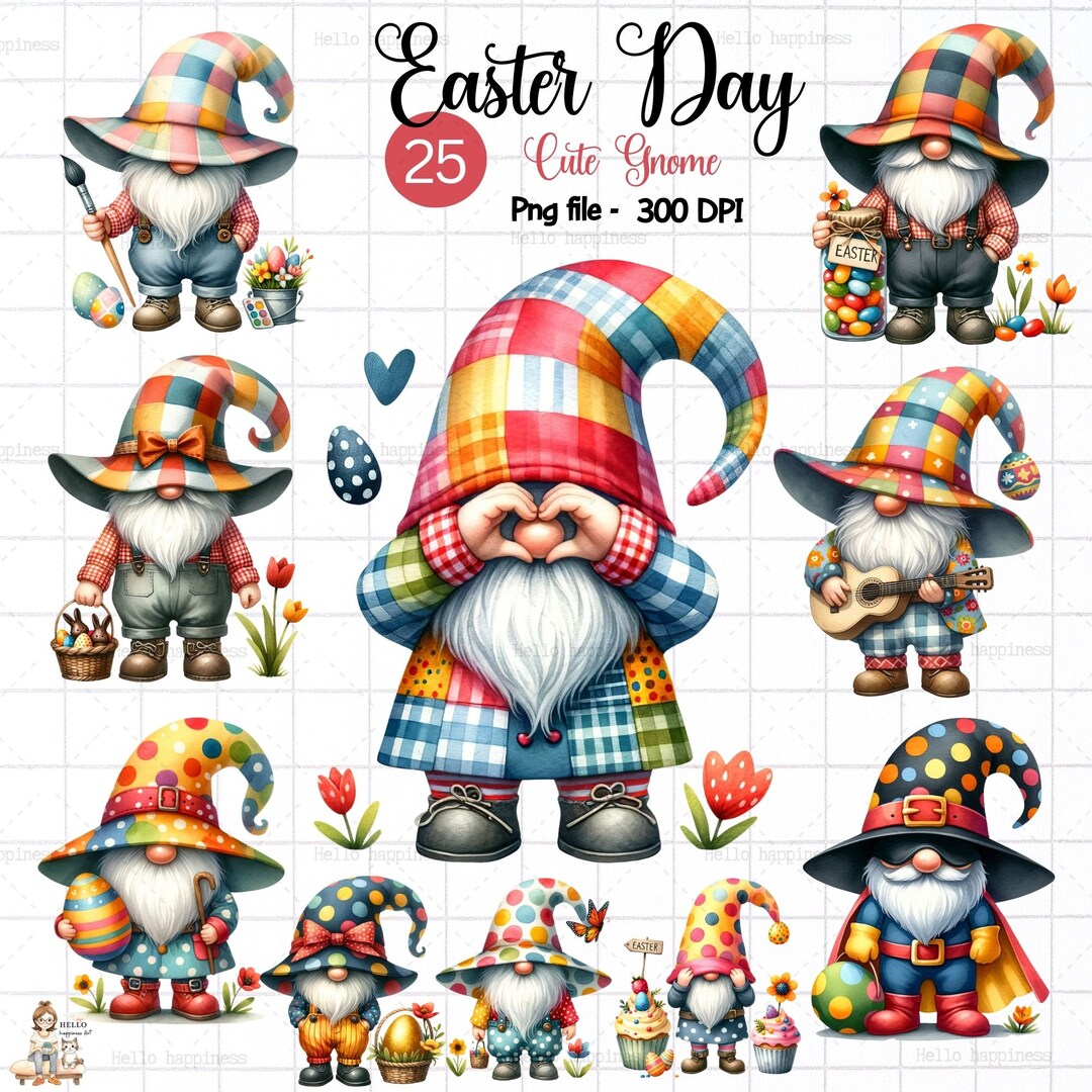 Gnome Clipart ,gnome Easter , Printable Watercolor Clipart, Easter Eggs ...