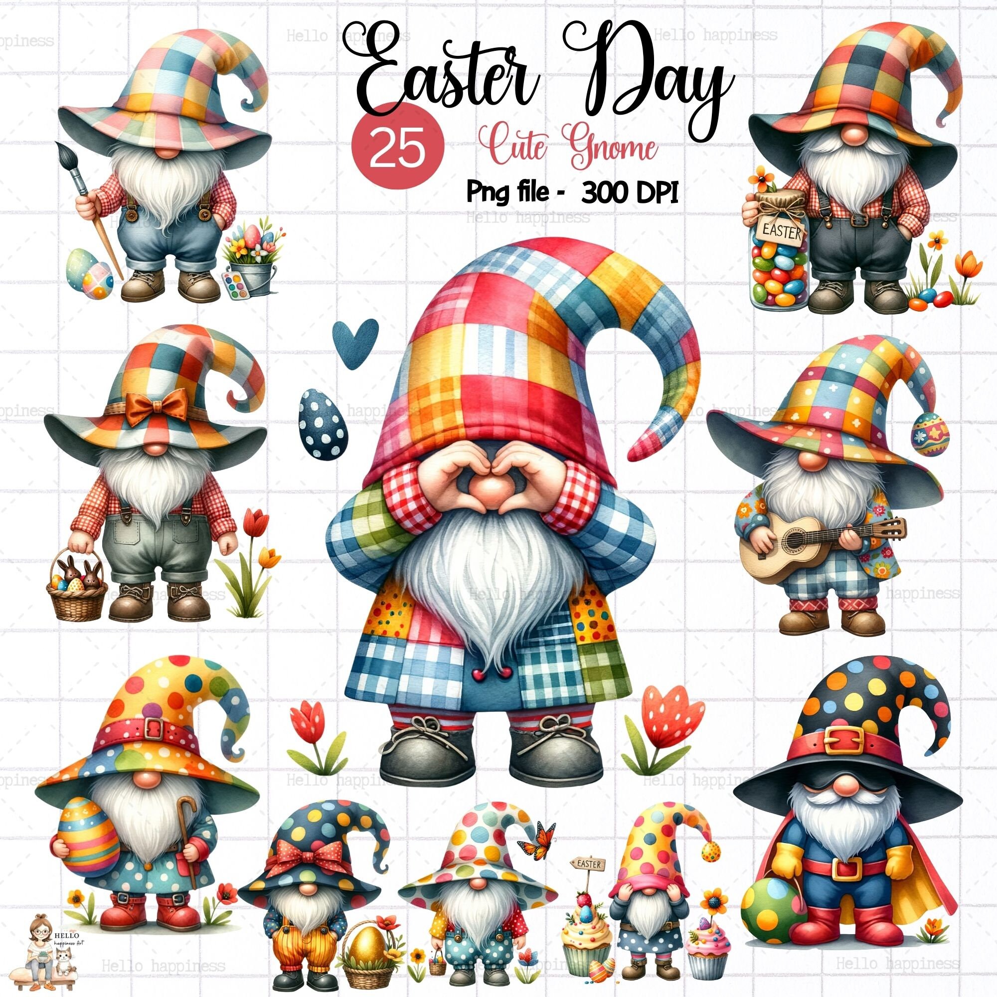 Gnome Clipart ,gnome Easter , Printable Watercolor Clipart, Easter Eggs ...