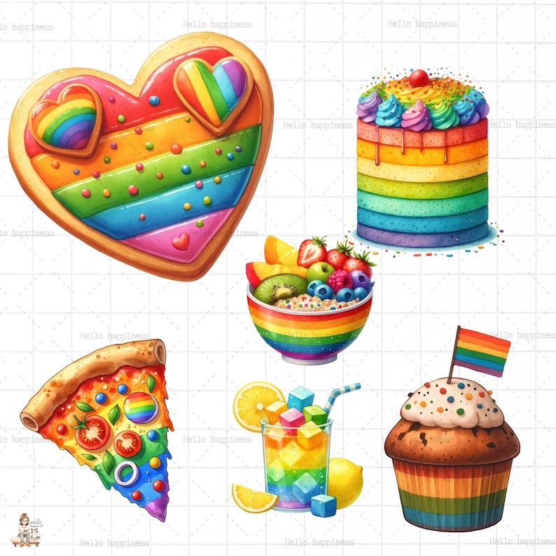 Food in a Pride Clipart, LGBT Food Theme, Colorful Pride Theme Food for ...