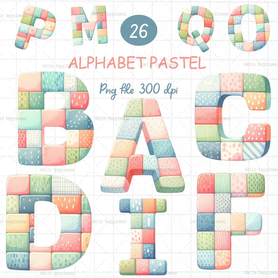 Alphabet With Pastel Patchwork, Patchwork Pattern Letter Art in Pastel ...