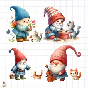 Watercolor Gnome With Cat, Cute Gnome, Cute Cat, Gnome and Pet Cat ...