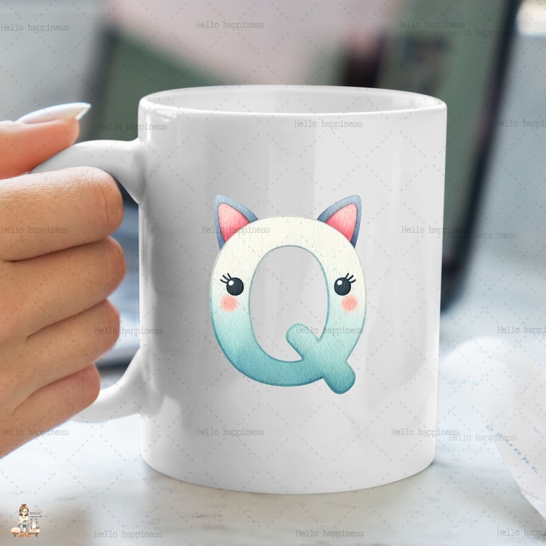 Alphabet Cat Face Clipart, Cute Cat Letter ,watercolor Alphabet, Number ...