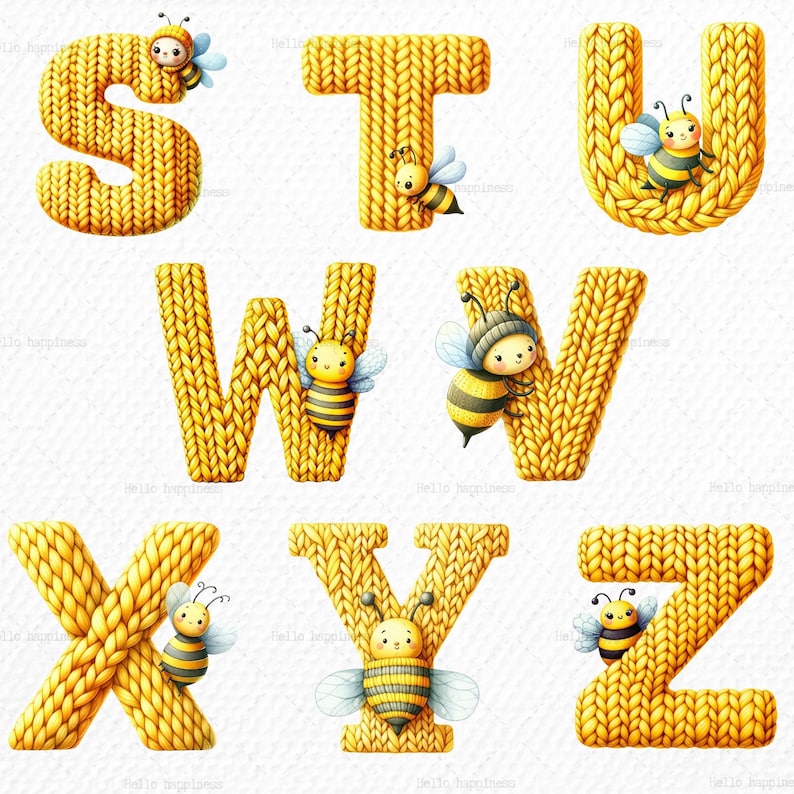 Bee Alphabet,cute Bee Png, Letter Knitting Pattern,bee Clipart, Bee Png ...